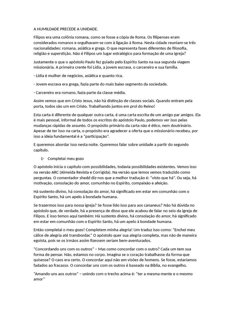 Humildade e Unidade na Igreja de Filipos | PDF | Eucaristia | Jesus