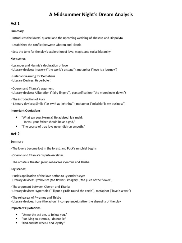 A Midsummer Night's Dream: Act Analysis | PDF | A Midsummer Night's Dream