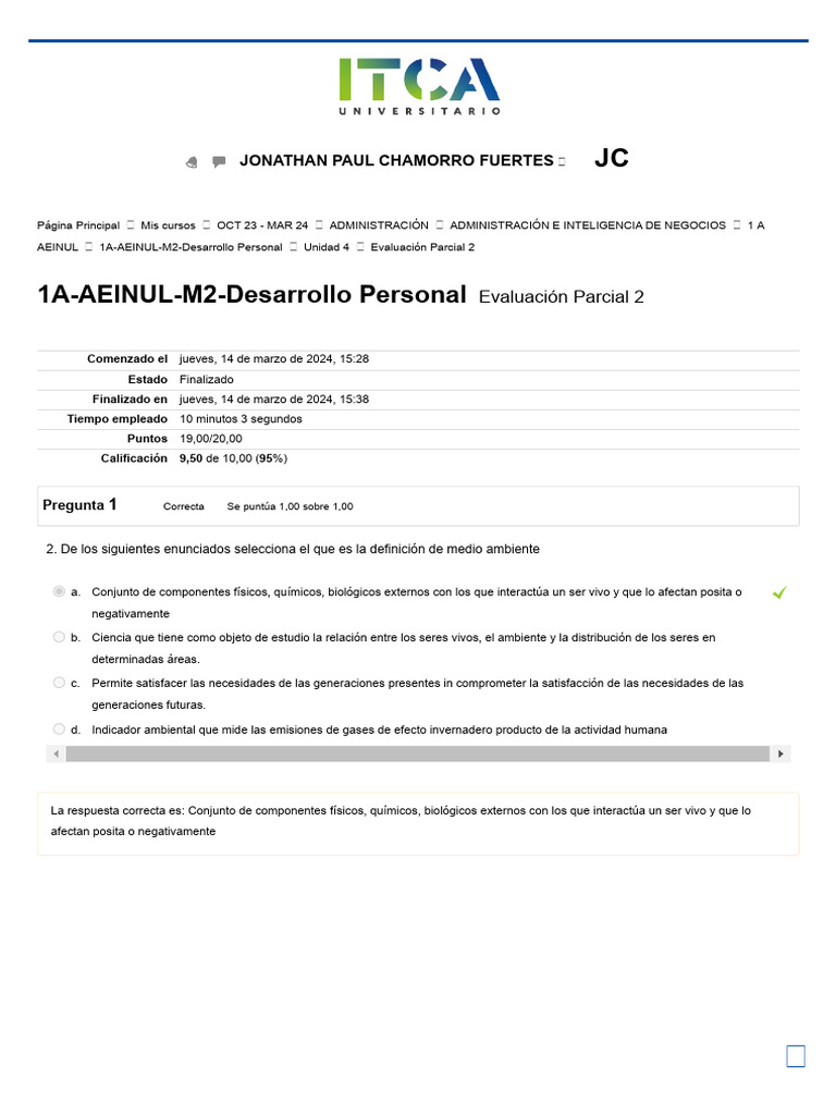 Evaluación Parcial 2 - Revisión Del Intento Desarrollo | PDF | Desarrollo sostenible | Identidad ...