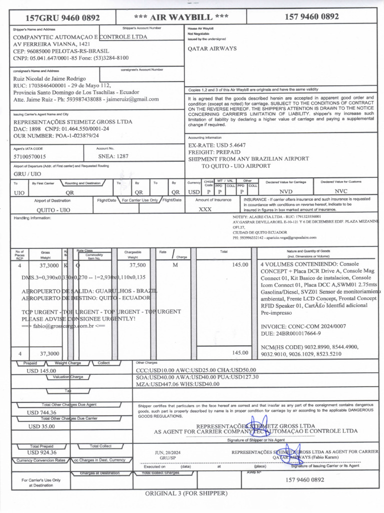 Companytec Concom20240007 Awb Orig3 Cnee Jaime Ruiz | PDF