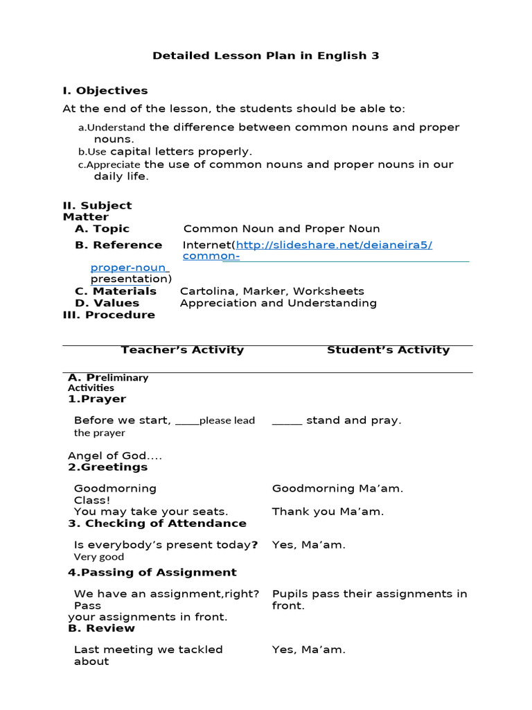 Common vs Proper Nouns Lesson Plan | PDF | Noun | Lesson Plan