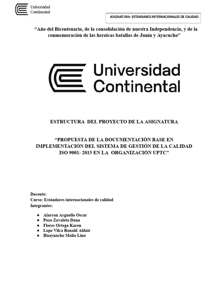 Proyecto Estandares Uptc | PDF | Calidad (comercial) | Sistema de manejo de calidad