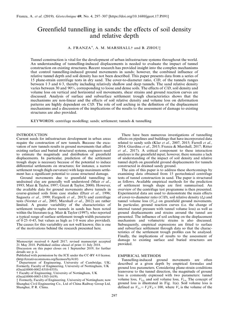 Greenfield Tunnelling in Sands The Effects of Soil | PDF