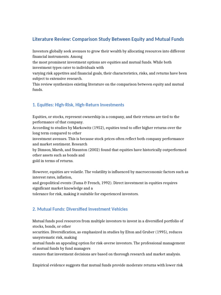 Equity vs. Mutual Funds: A Comparative Review | PDF | Investing ...