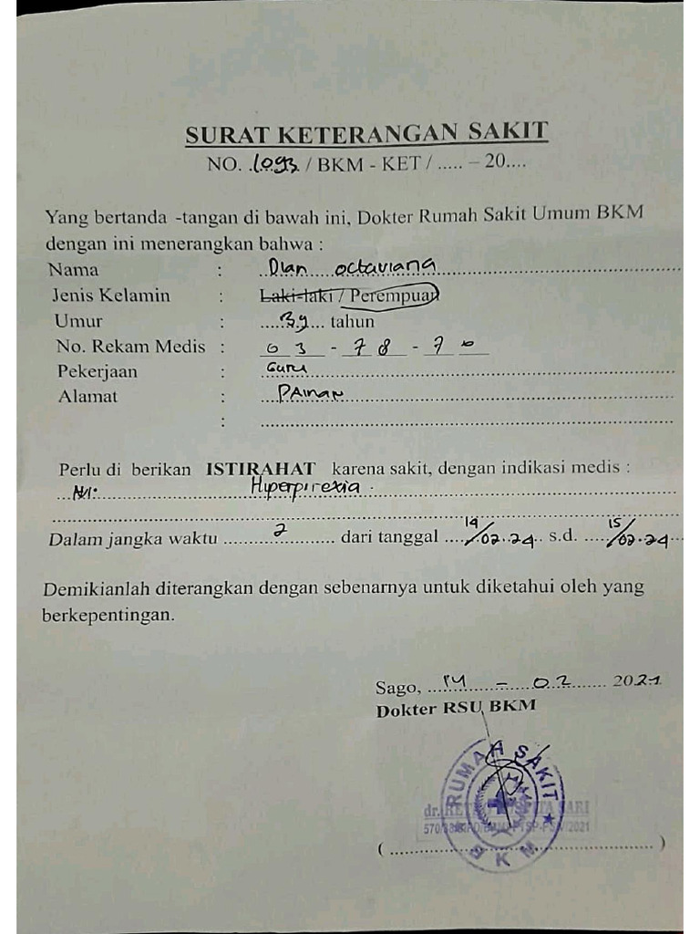 Surat Ket. Sakit | PDF