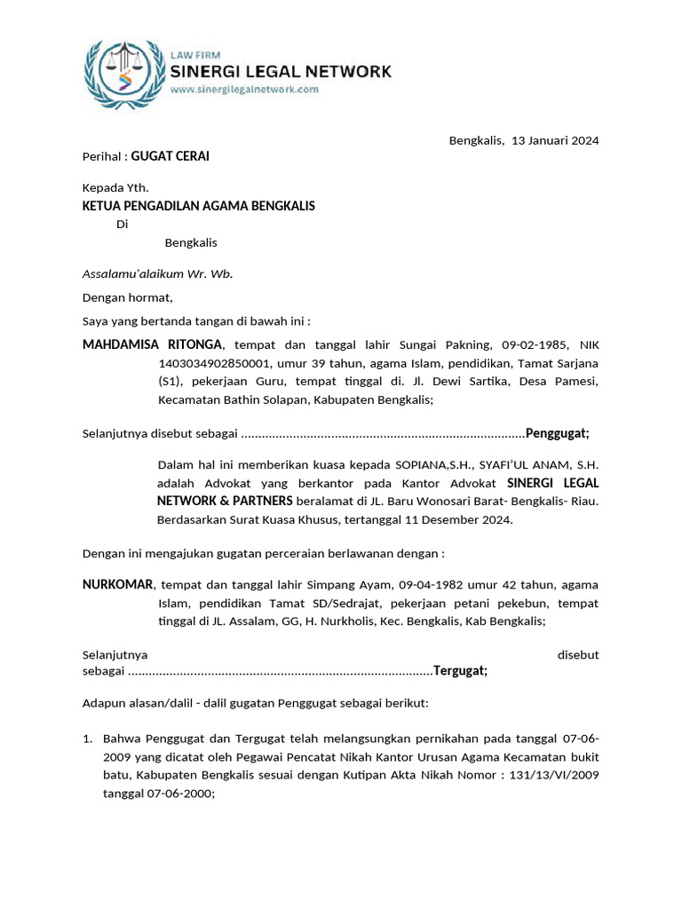 Surat Gugat Cerai | PDF