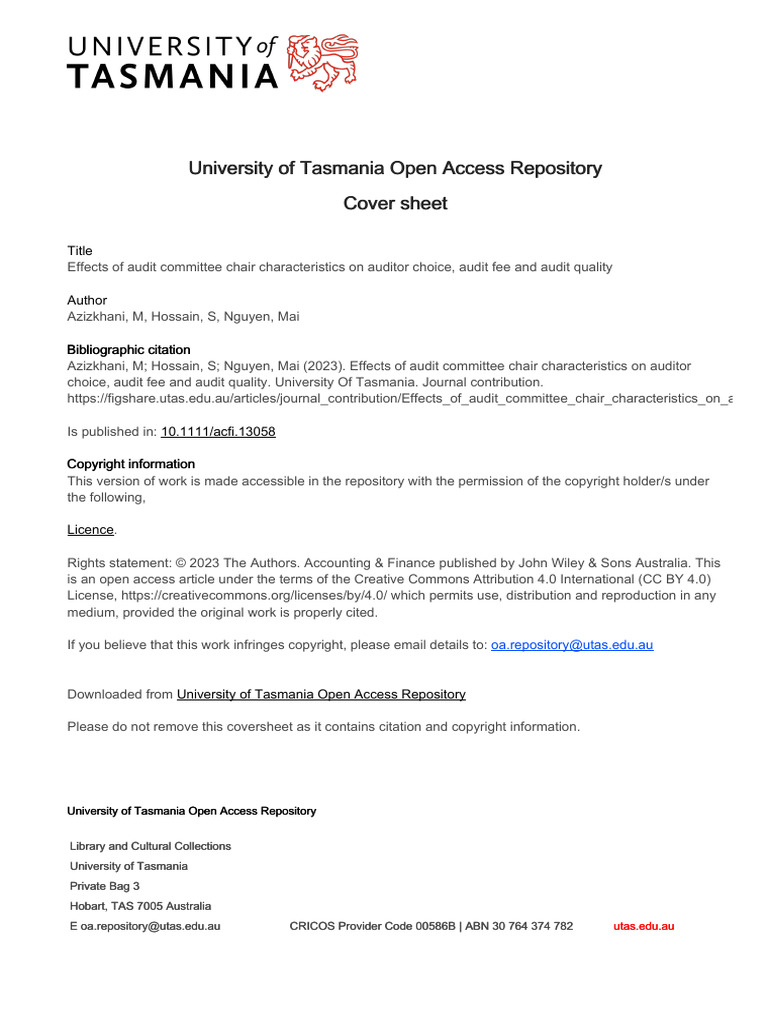 155166 - Effects of audit committee chair | PDF | Audit | Open Access