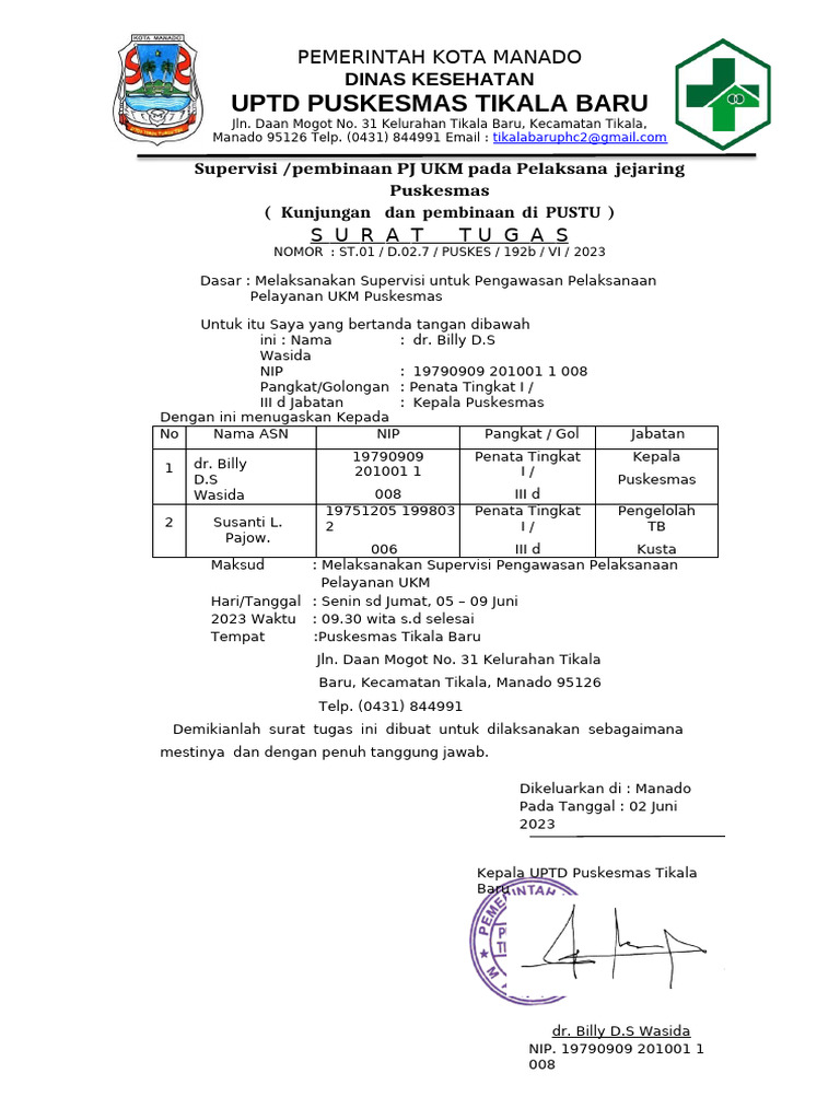 Supervisi Pelayanan UKM Puskesmas Tikala | PDF