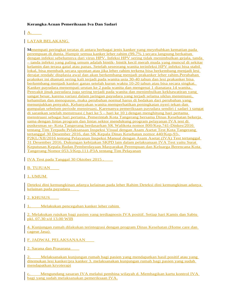 Kerangka Acuan Pemeriksaan Iva Dan Sadar | PDF