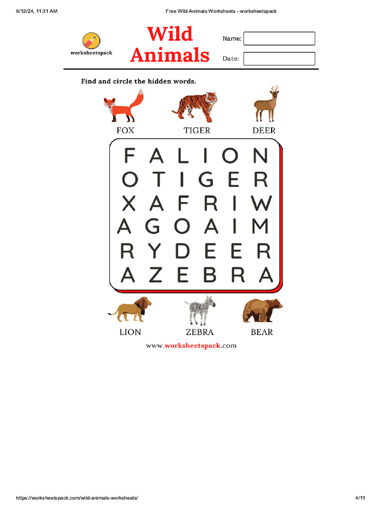 Free Wild Animals Worksheets - Worksheetspack | PDF
