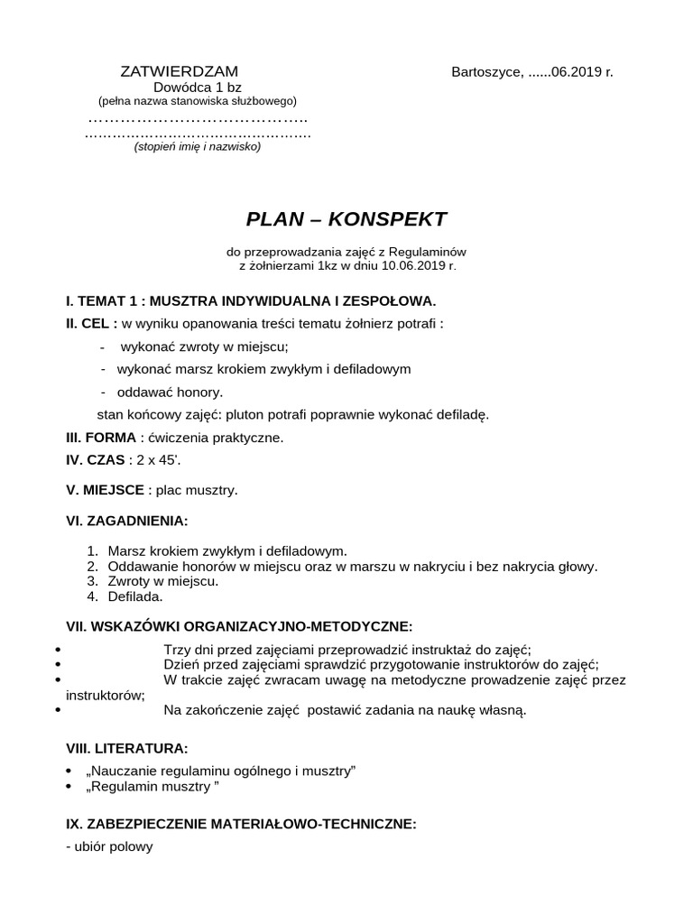Regulaminy T-1 Plan Konspekt x 6 | PDF