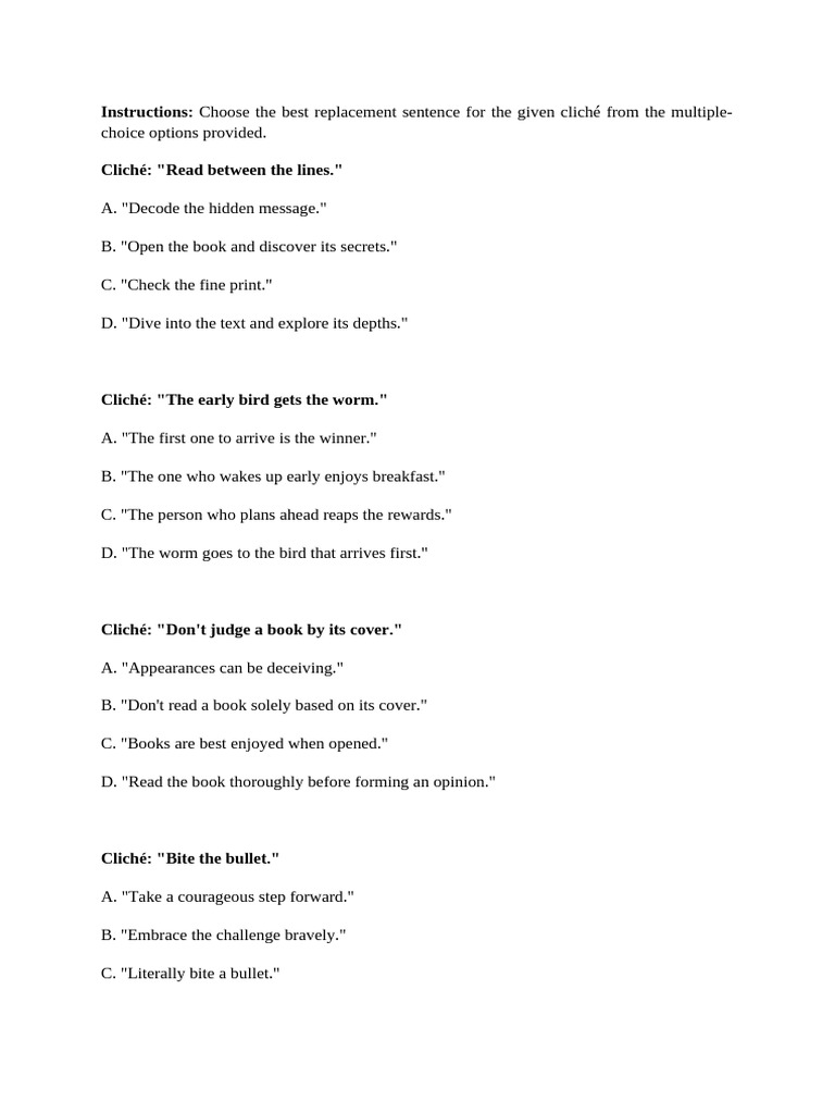 Cliché Replacement Sentence Guide | PDF