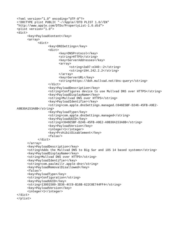 Mullvad-Doh Mobileconfig | PDF