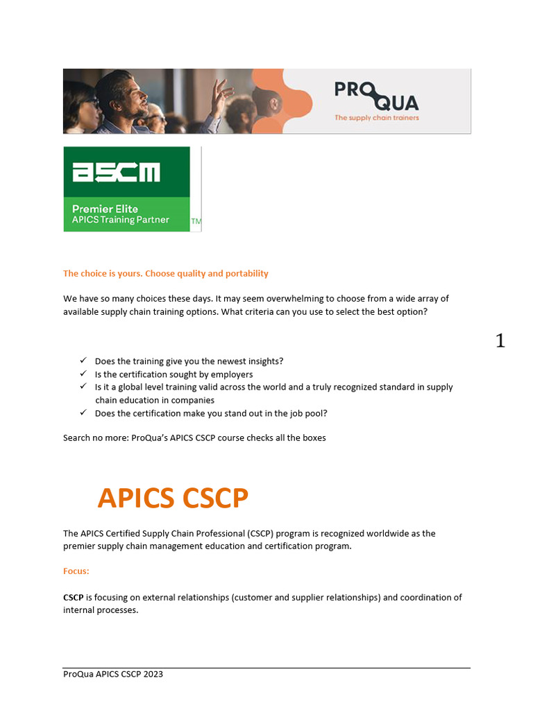 ProQua APICS CSCP Certification Guide | PDF | Supply Chain Management ...