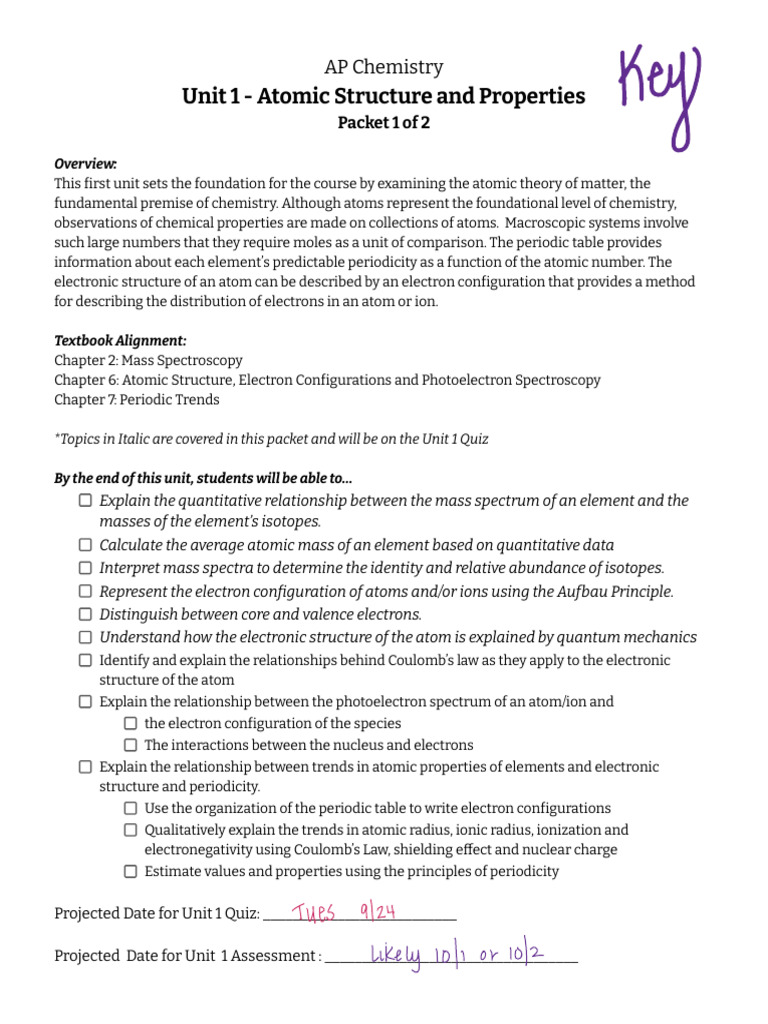 Unit 1 Packet 1 of 2 KEY | PDF | Atomic Orbital | Atoms