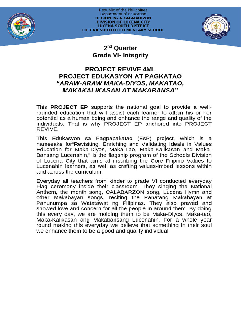 Narrative Project Revive Grade Section Pdf Learning