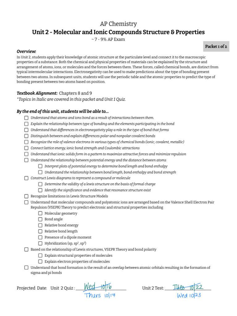 Unit 2 Packet 1 of 2 KEY 2024 | PDF | Chemical Bond | Ionic Bonding