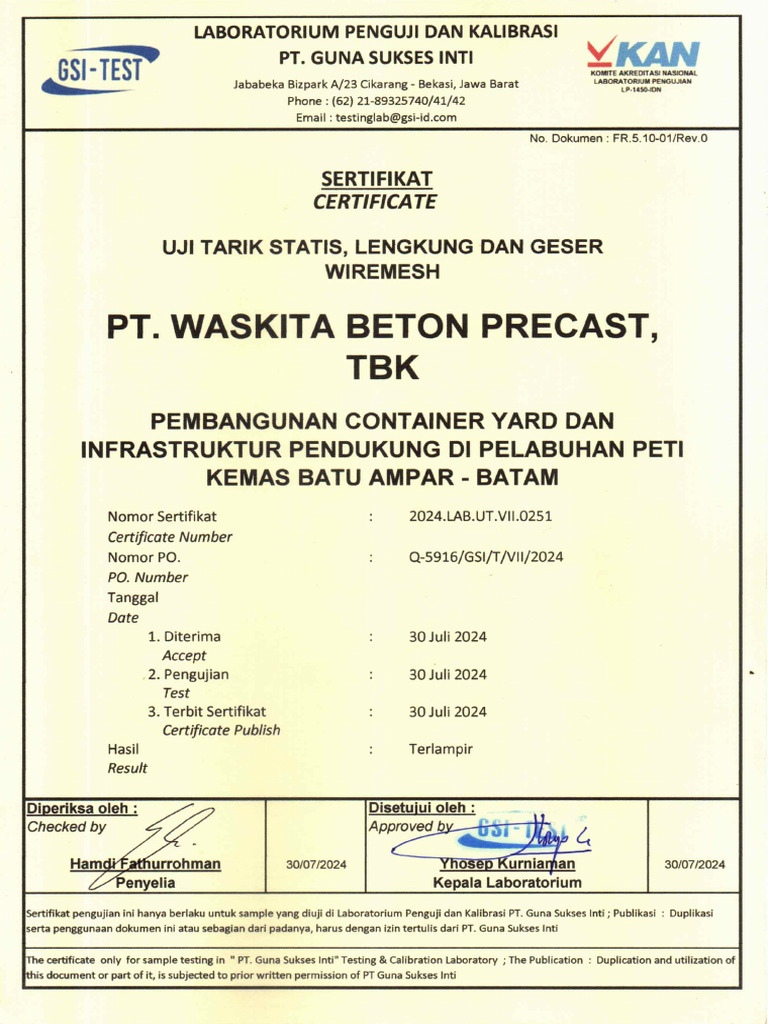 Uji Tarik Statis, Lengkung, Dan Geser Wiremesh | PDF