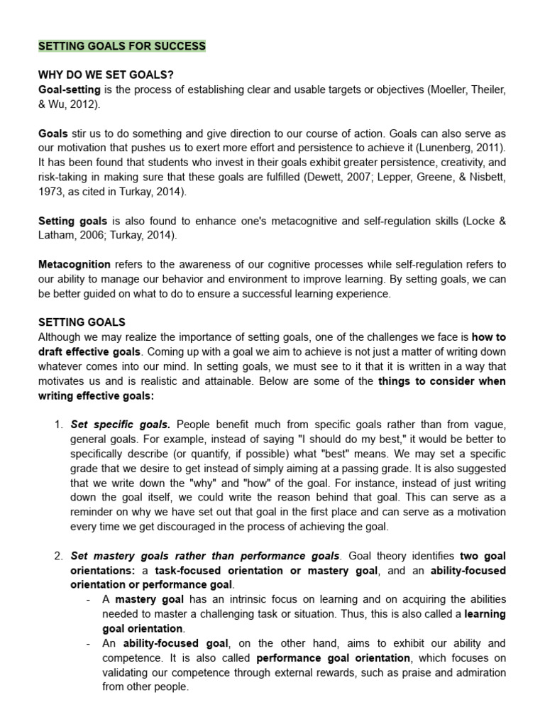 Effective Goal Setting for Success | PDF | Self Efficacy | Goal