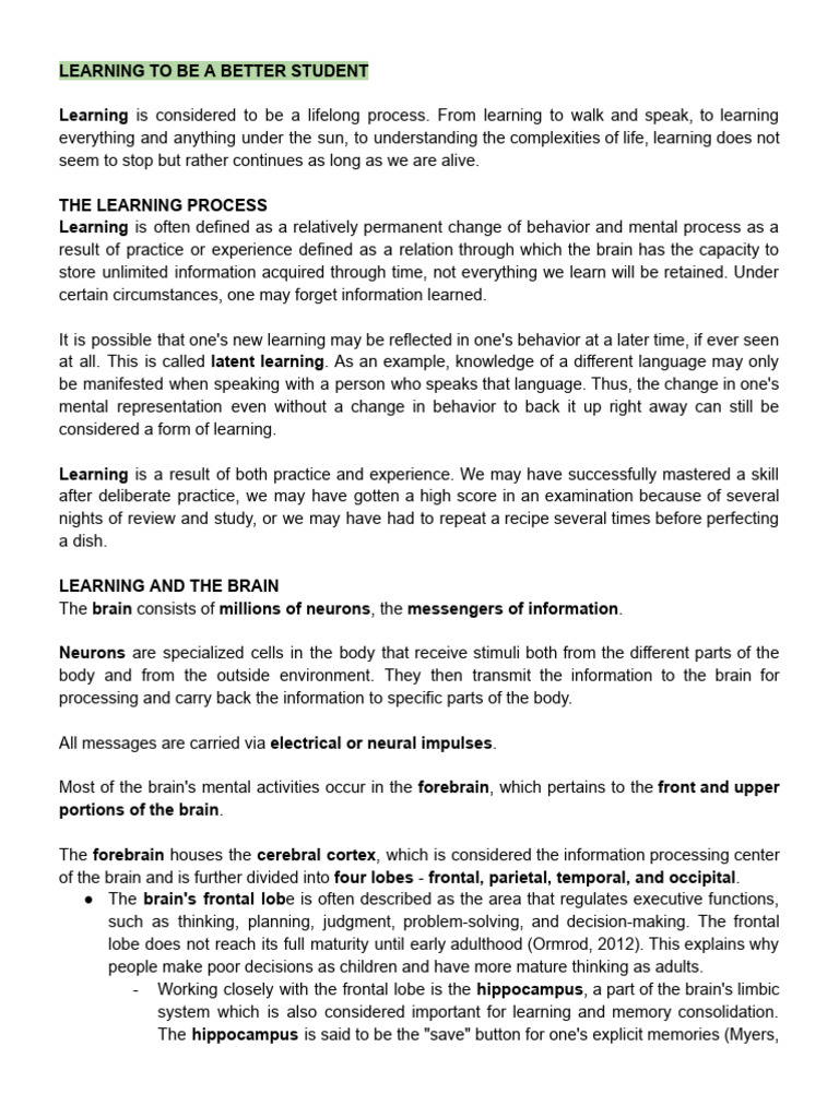 Learning To Be A Better Student | PDF | Metacognition | Learning