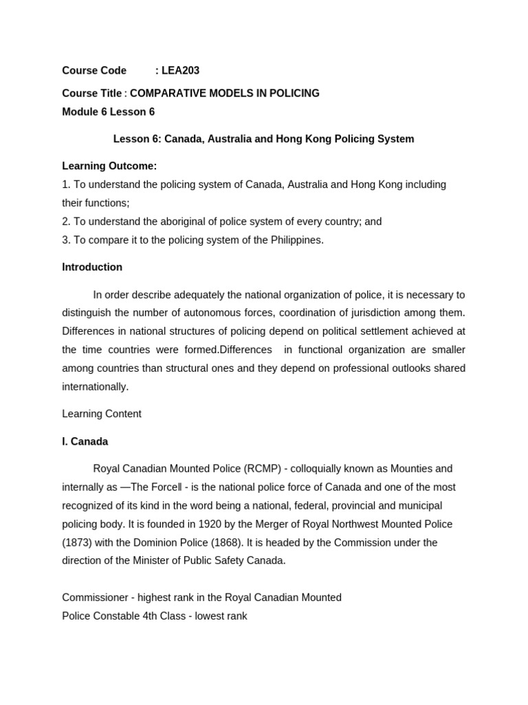 COMPARATIVE POLICING SYSTEM | PDF | Police | Criminal Law