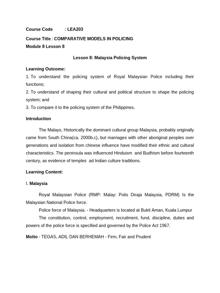 Comparative Policing System | PDF | National Security | Legal Action