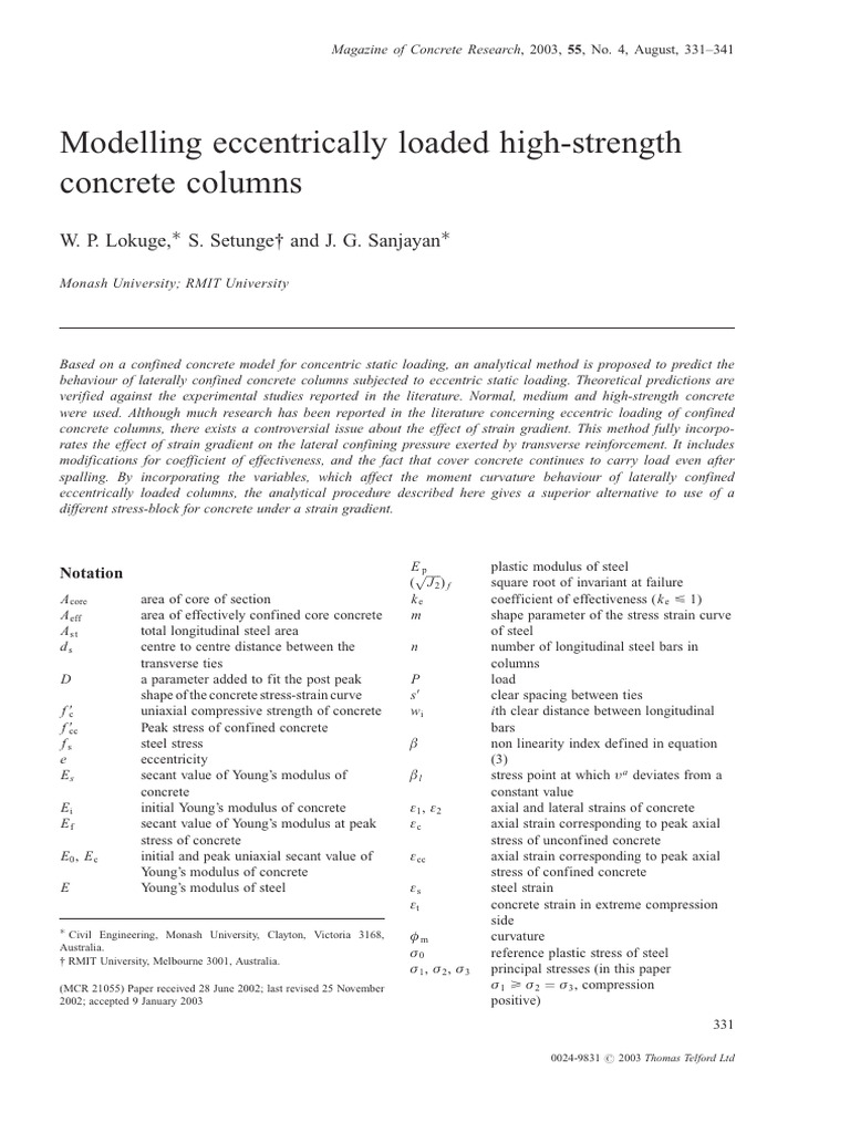Modelling Eccentrically Loaded High-strength | PDF | Strength Of ...