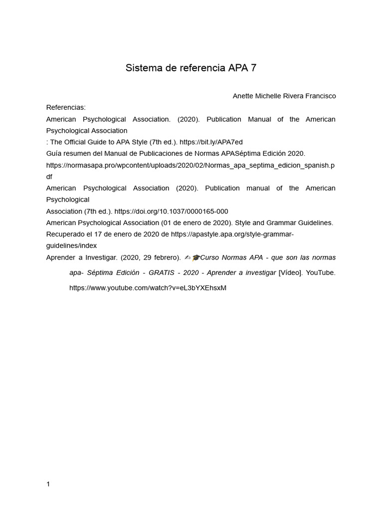 Sistema de Referencia APA 7 - RiveraFranciscoAnetteMichelle | PDF