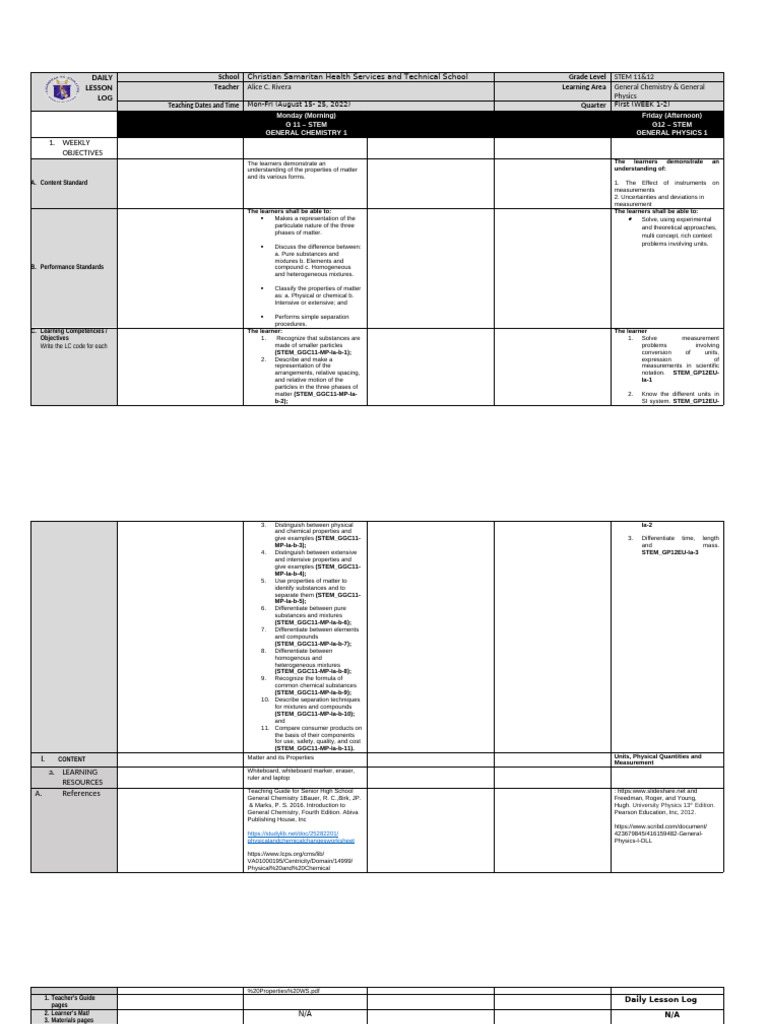 DLL-SENIOR-HIGH-WEEK-1-2-CHEM&PHYSICS | PDF | Mixture | International System Of Units