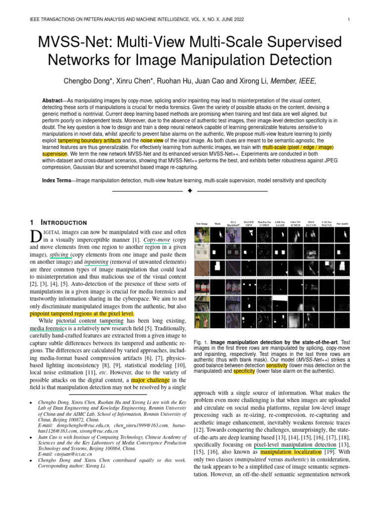 图像操作检测的多视图多尺度监督网络（TCSVT 2022） | PDF | Image Segmentation | Deep Learning