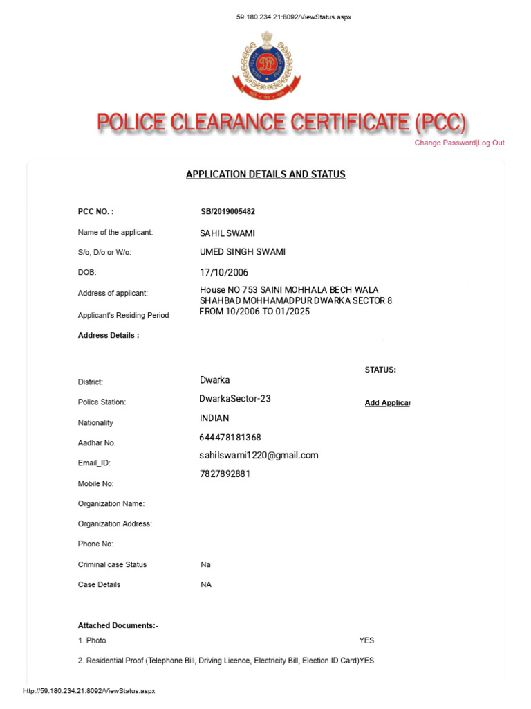 Sahil PCC PDF | PDF | Government And Personhood | Authentication