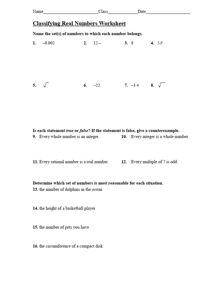 Classifying Real Numbers | PDF