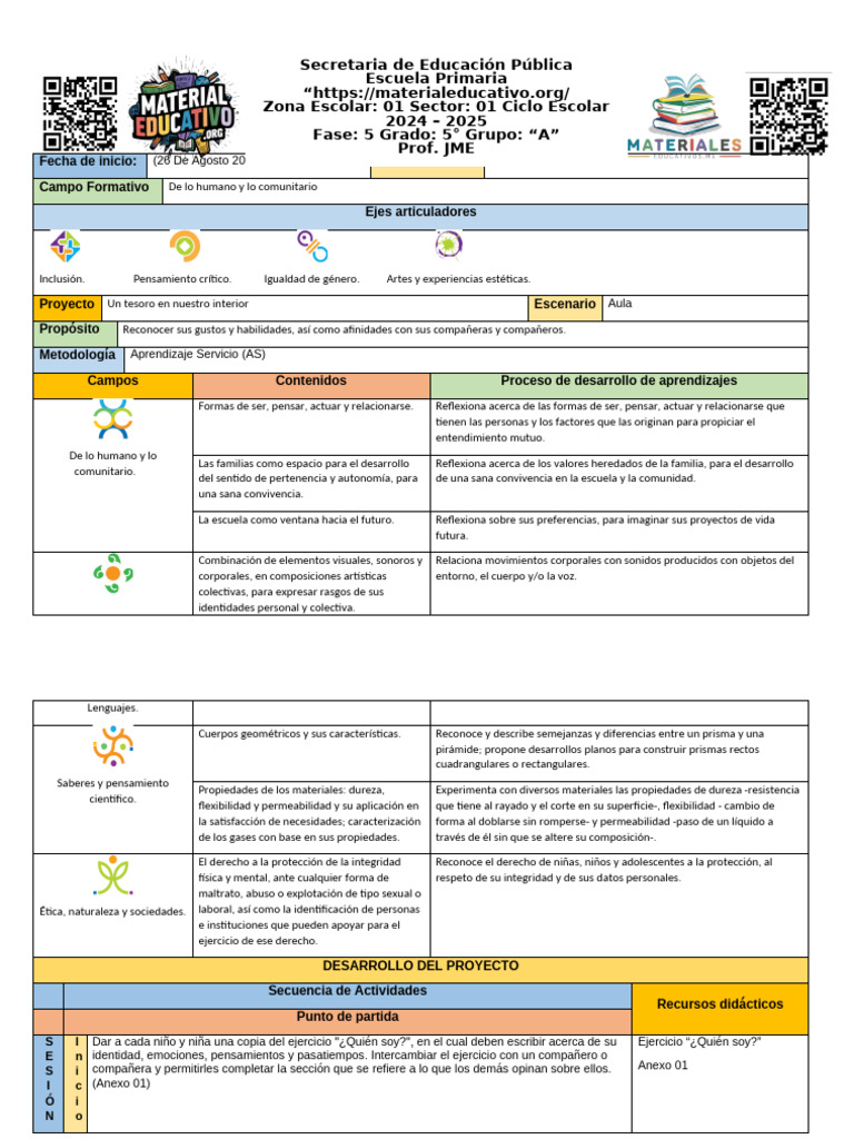 Planeacio5toGradoSeptiembre - 01 Un Tesoro en Nuestro Interior | PDF ...