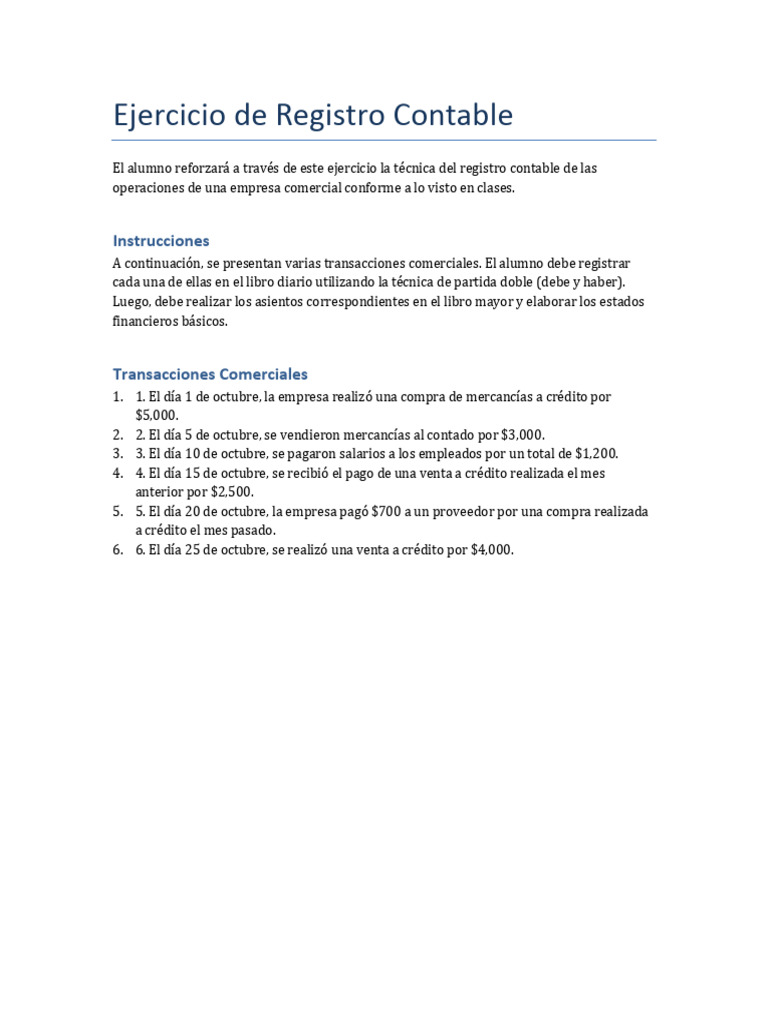 Ejercicio de Registro Contable | PDF