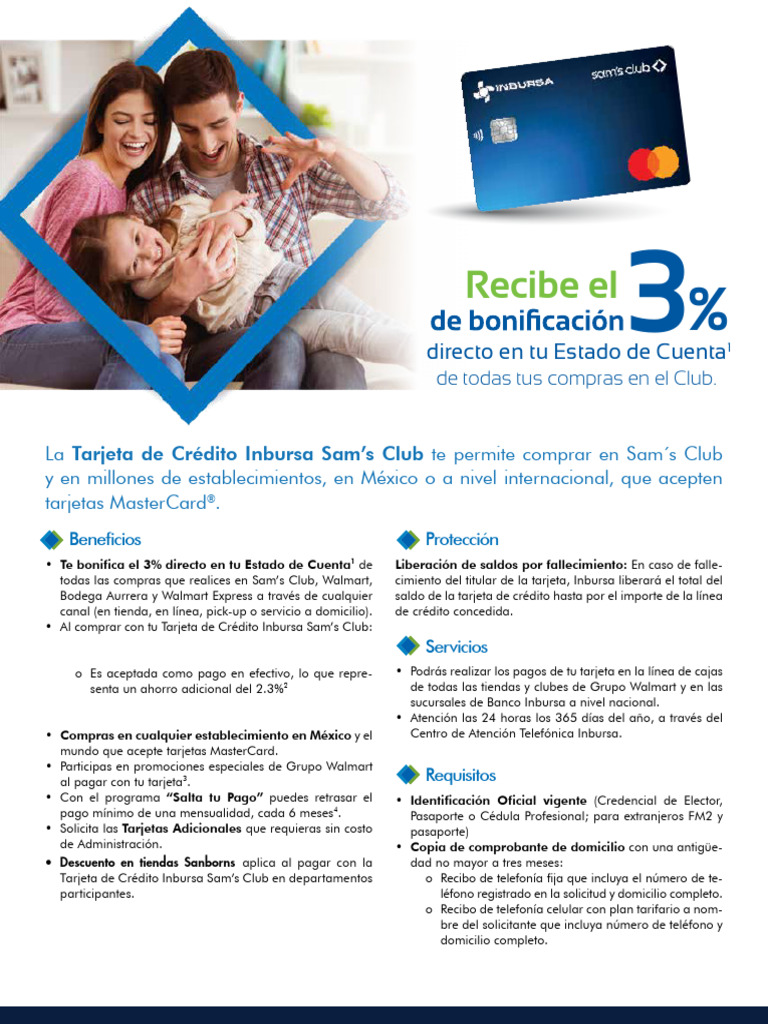 Beneficios Tarjeta Inbursa Sam's Club | PDF | Tarjeta de crédito | Walmart