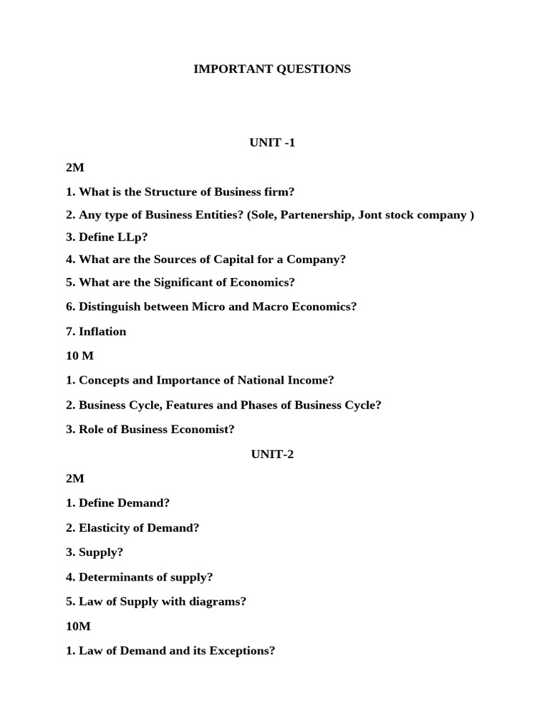 Important Questions For BEFA AND SEMESTER | PDF