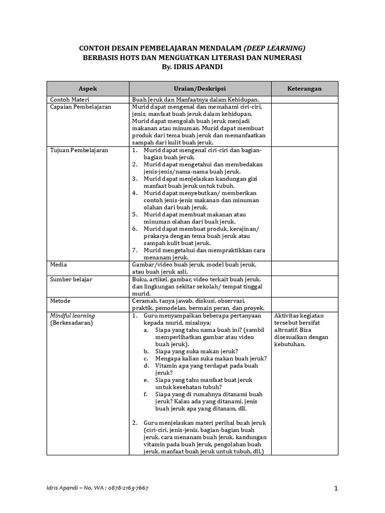 Contoh Rancangan Deep Learning (Pembelajaran Mendalam) | PDF