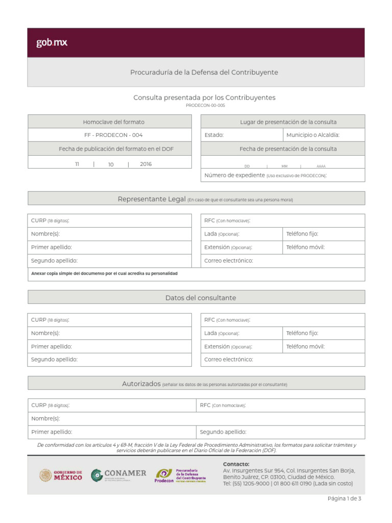 Formato de Consulta PRODECON 2023 | PDF