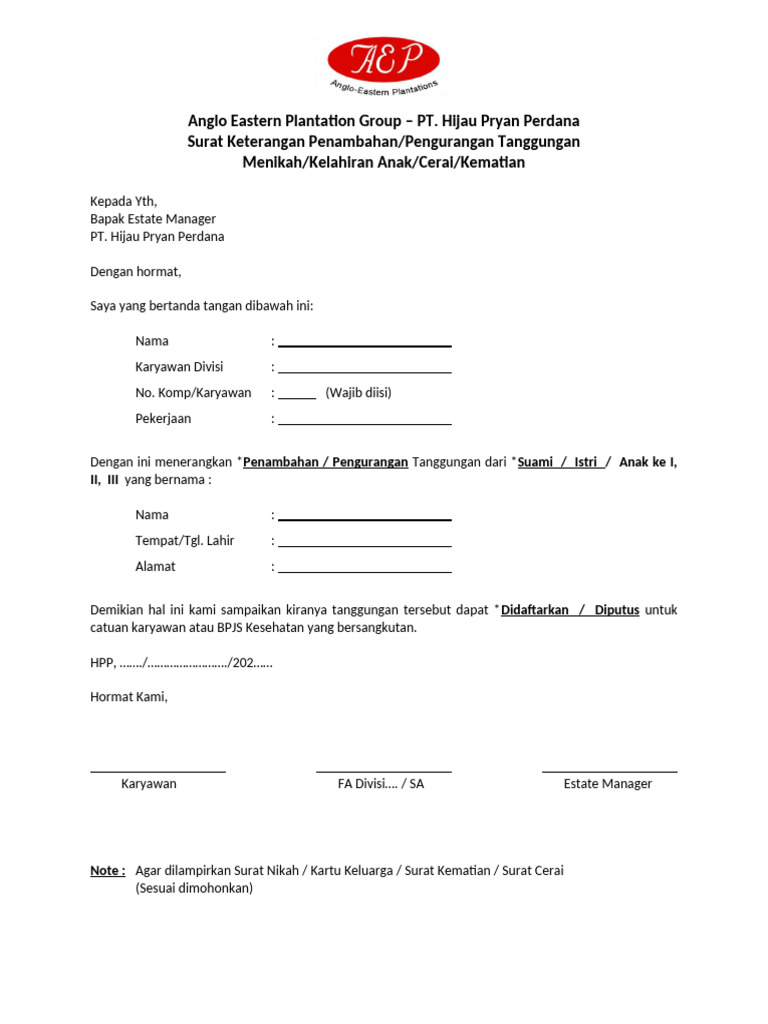 Format Surat Penambahan Tanggungan | PDF