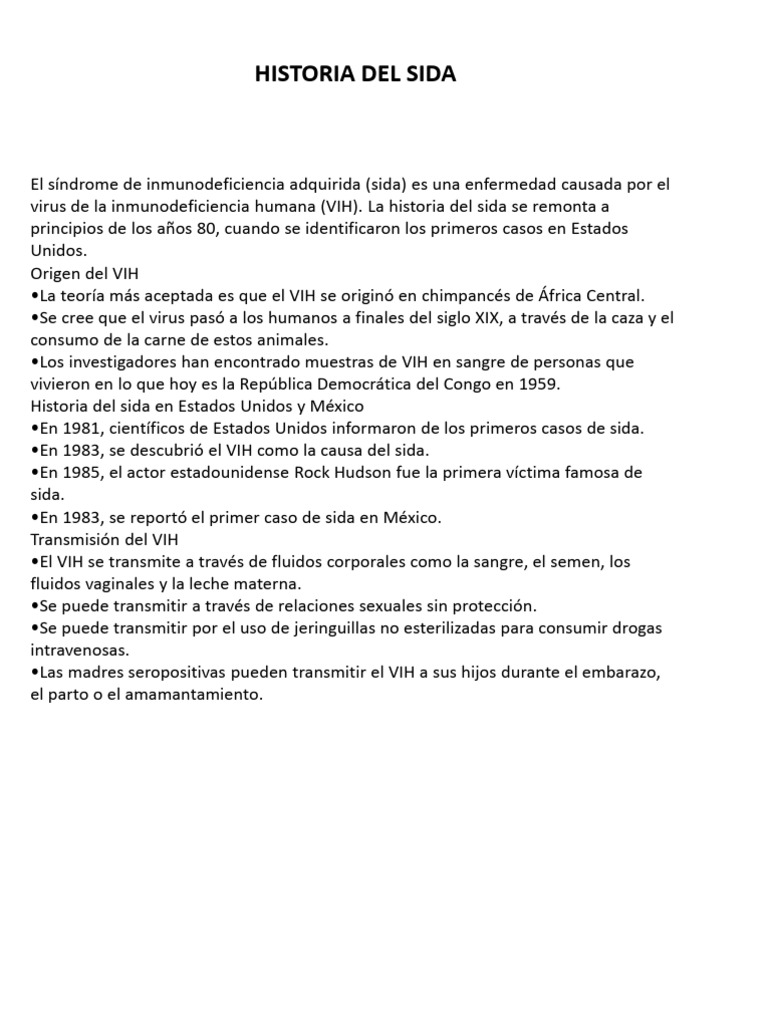 Historia y origen del VIH/SIDA | PDF
