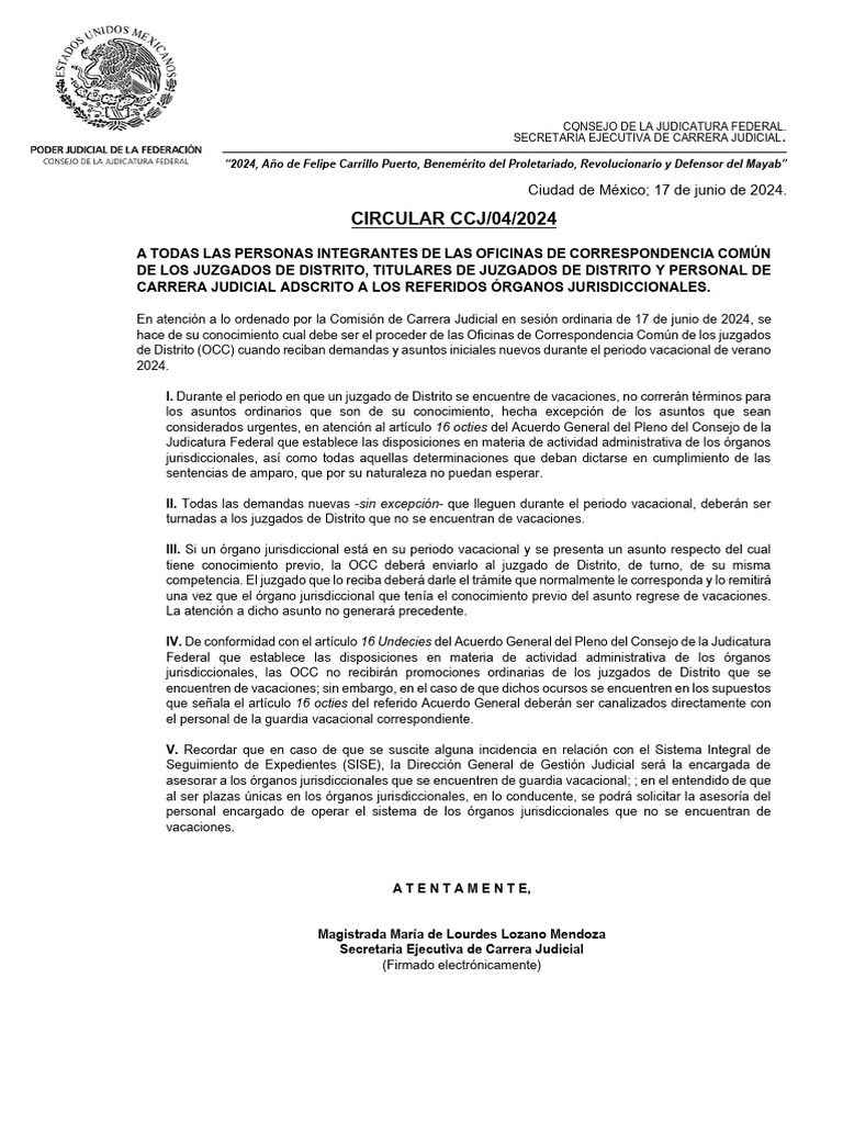 Circular CCJ 04 2024 | PDF | Judicaturas | Ley politica