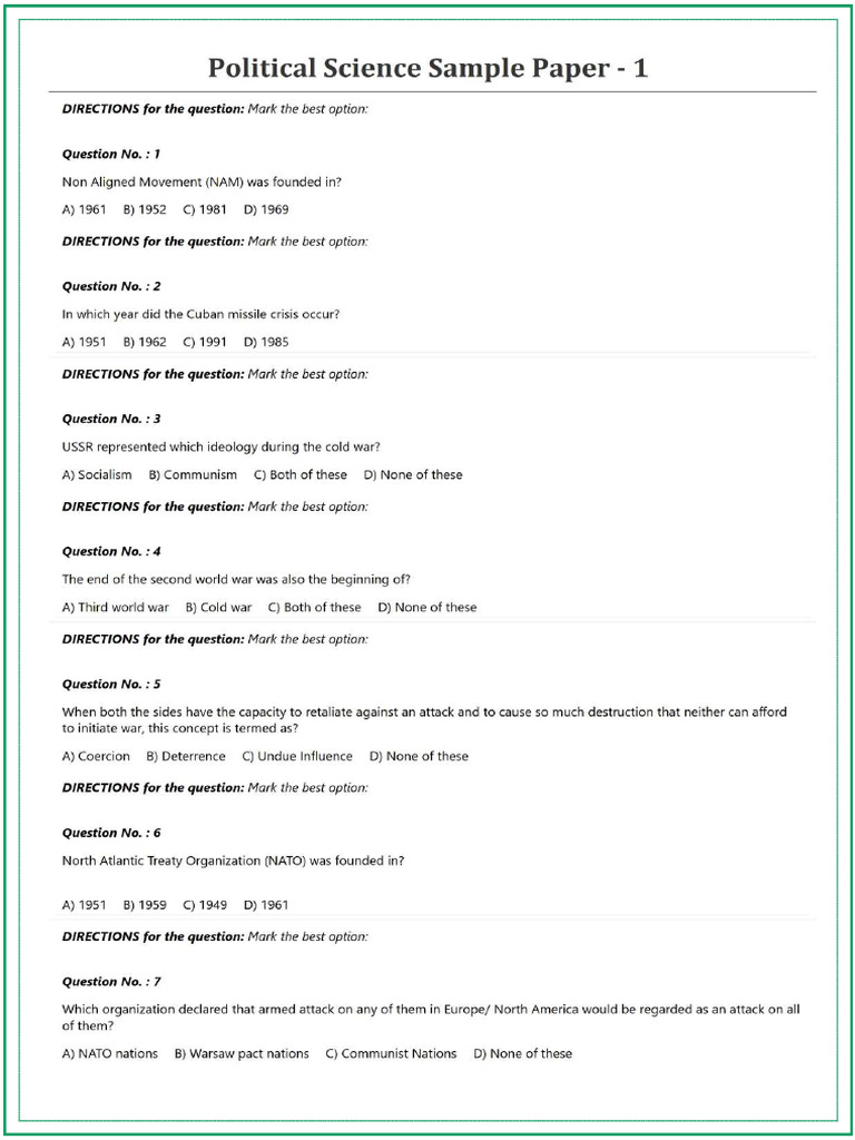 Political Science Sample Paper 1 | PDF