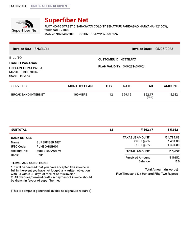 SN - SL - 44-Sales - invoice-HARSH PARASAR | PDF