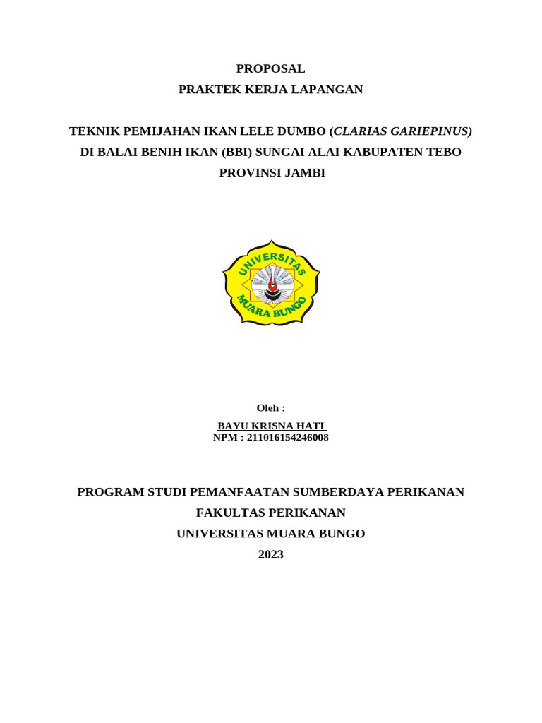Proposal Teknik Pemijahan Lele Dumbo-Bayu | PDF