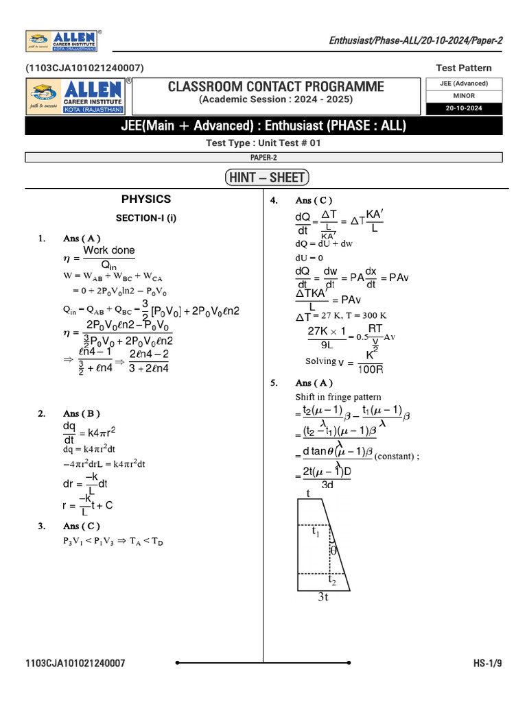 2010 Iit (Ja) Enthuse Mt-5 Hs | PDF | Applied And Interdisciplinary Physics | Chemistry