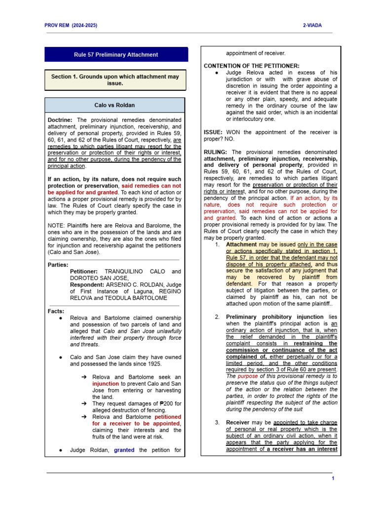 Prov-Rem. Case-Digest | PDF | Complaint | Lawsuit