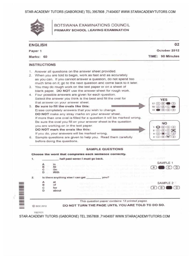 English Paper 1 2010 Psle | PDF