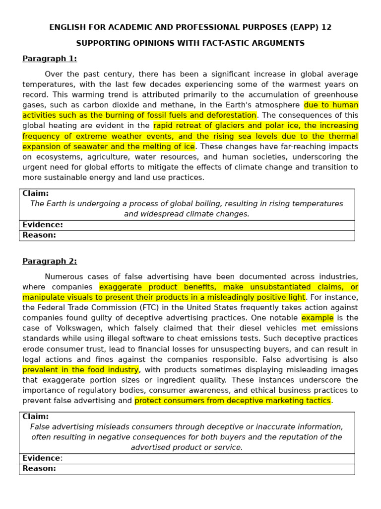 W3 - Supporting Arguments with Fact-astic Arguments | PDF | Climate Change | Diet (Nutrition)
