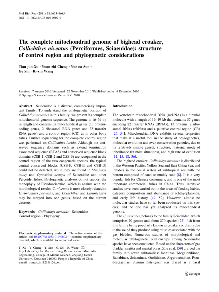 30 - The Complete Mitochondrial Genome of Bighead Croaker | PDF ...