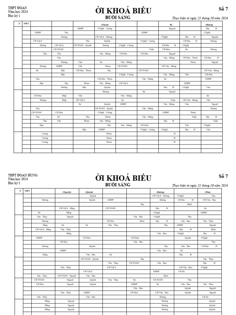 TKB TUẦN 7 (ĐC) | PDF